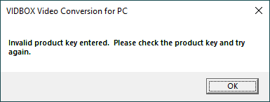 "Invalid Product Key entered" message